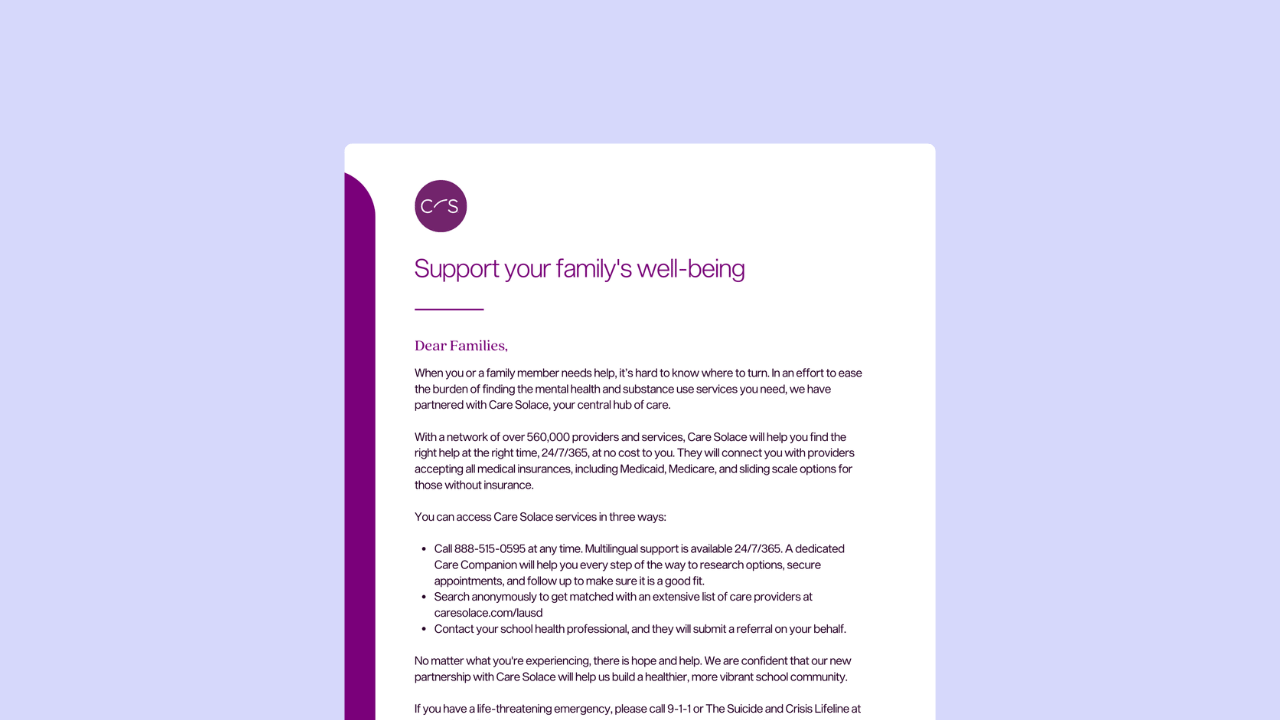 Care Solace Resources | Los Angeles Unified School District